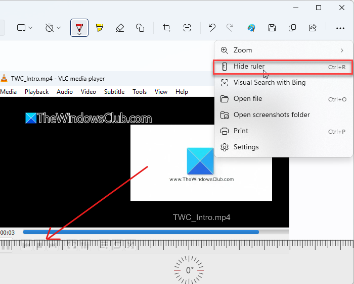 How to rotate Ruler in Snipping Tool of Windows 11