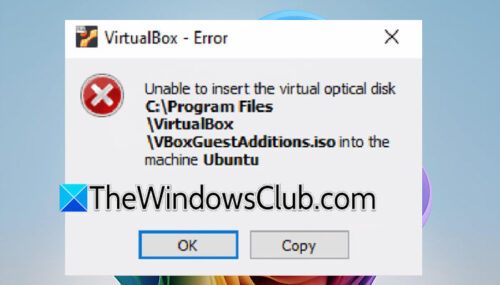 VirtualBox unable to insert the virtual optical disk