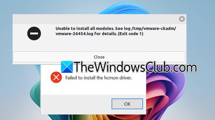 VMware Workstation unable to install all modules; HCOM driver